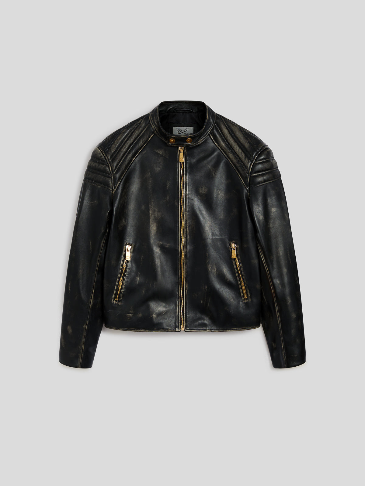 GIUBBINO BIKER UNISEX IN PELLE D'AGNELLO-TRATTAMENTO USED COLORE NERO ...